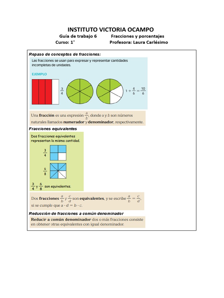 Fracciones y Porcentajes: Guía 6 | PDF
