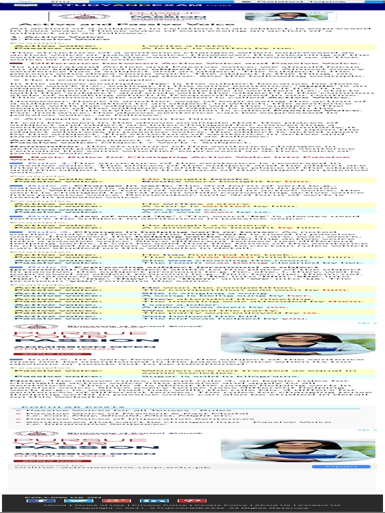 Active and Passive Voice - Basic Rules With Examples PDF | PDF