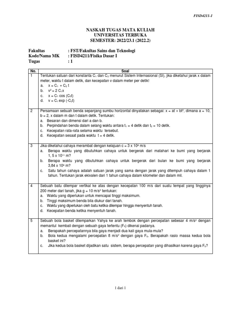 Soal Fisd4211 tmk1 1 | PDF