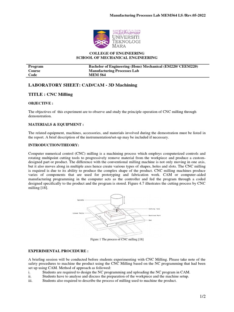 CADCAM 3D Machining Lab Sheet PDF | PDF
