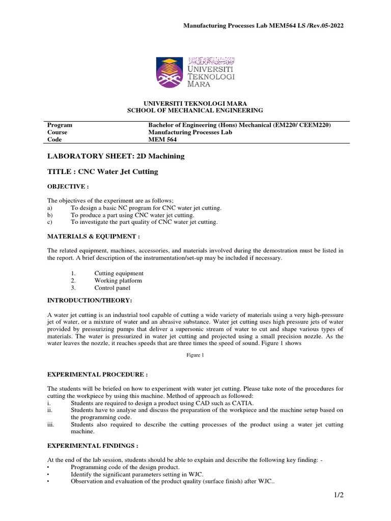 An Introduction to CNC Water Jet Cutting: Procedures, Programming, and Quality Evaluation | PDF