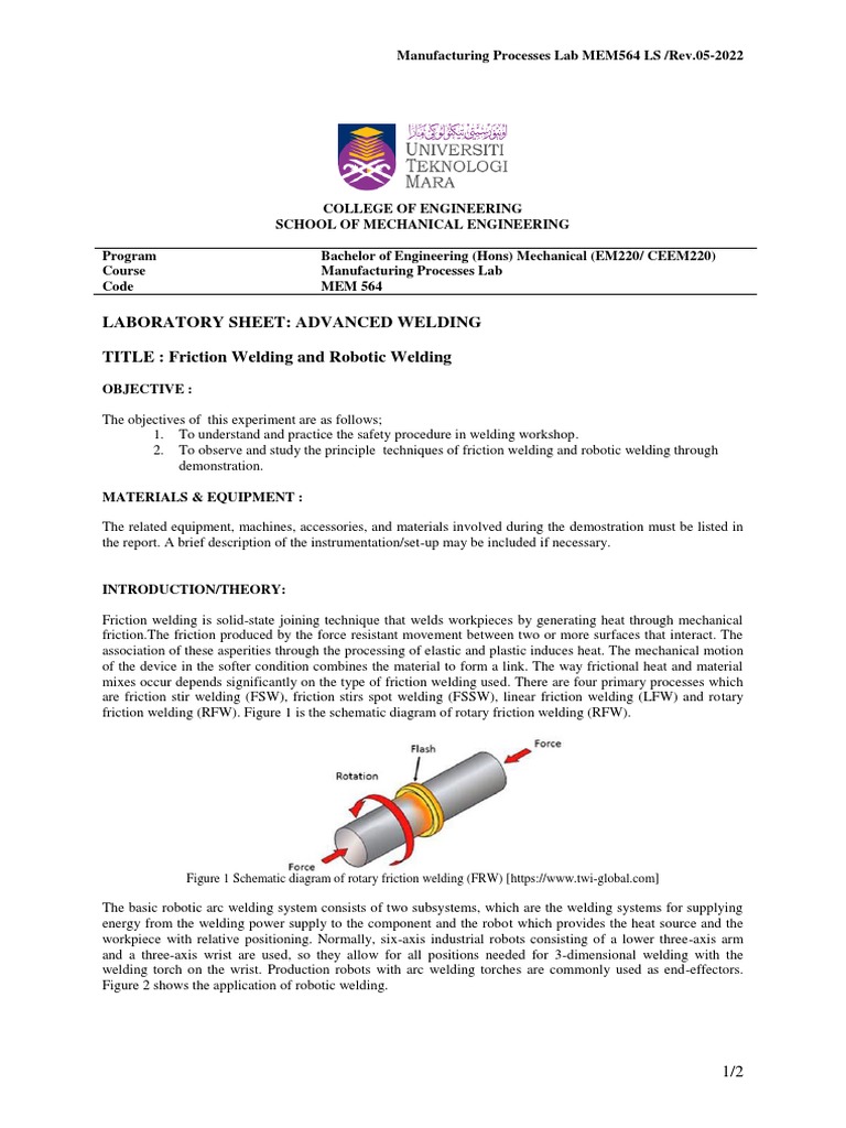 Advanced Welding Lab Sheet PDF | PDF