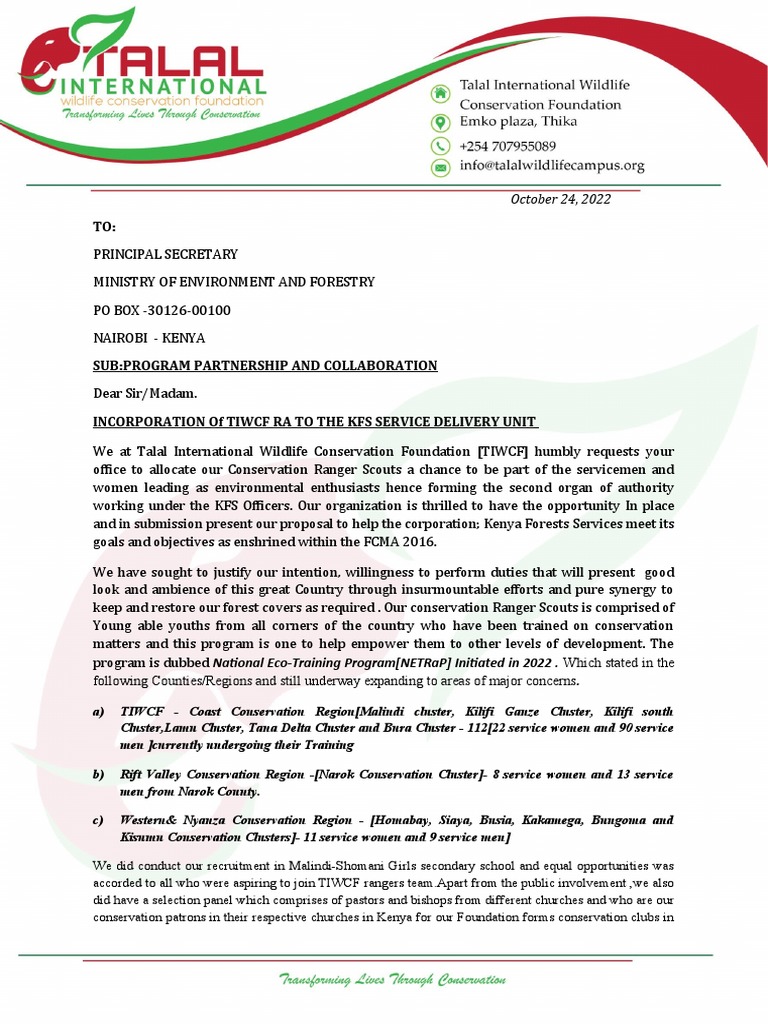 TIWCF Partnership Proposal with KFS | PDF | Social Science