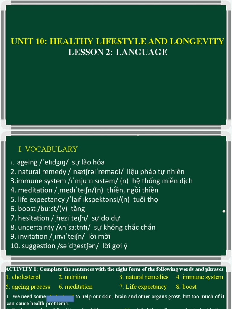 Unit 10 Healthy Lifestyle and Longevity Lesson 2 Language | PDF