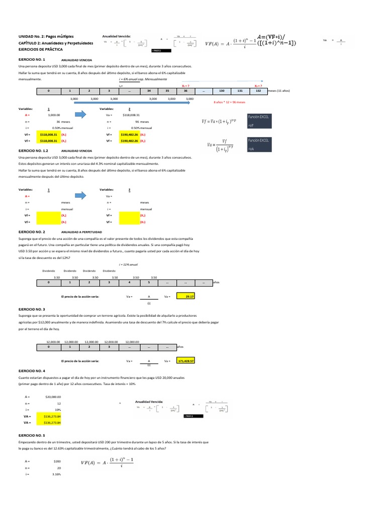 Ejercicios Unidad 02.02 Anualidades y Perpetuidades SIN RESOLVER.xlsx | PDF