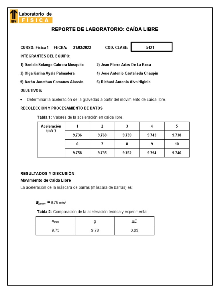 Reporte - Lab - Fisi1 - S02 - CL - Grupo 1 | PDF
