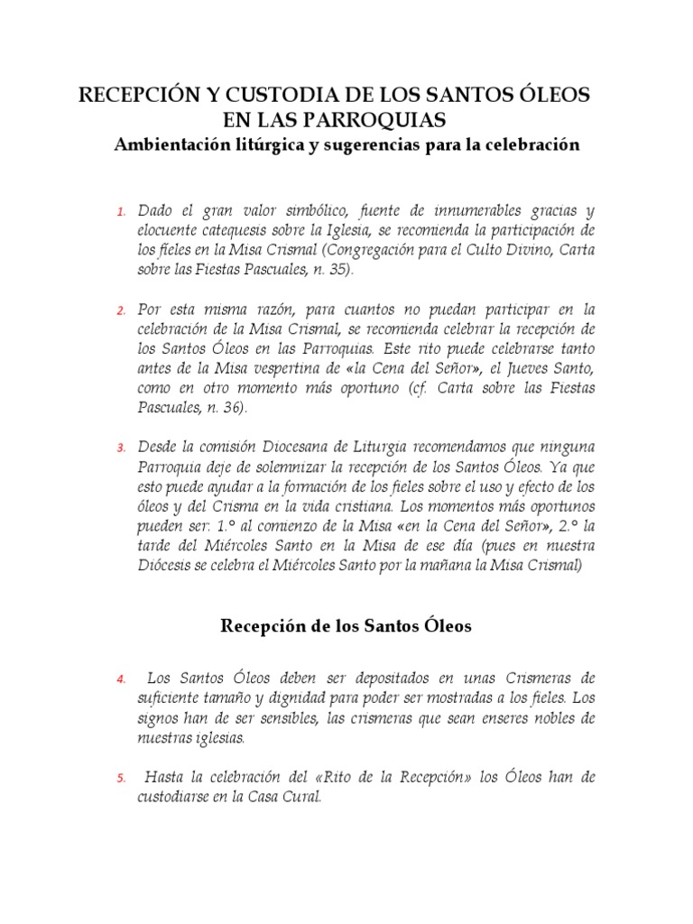Recepción y Custodia de Los Santos Óleos en Las Parroquias | PDF ... Recepción y Custodia de Los Santos Óleos en Las Parroquias | PDF ...
