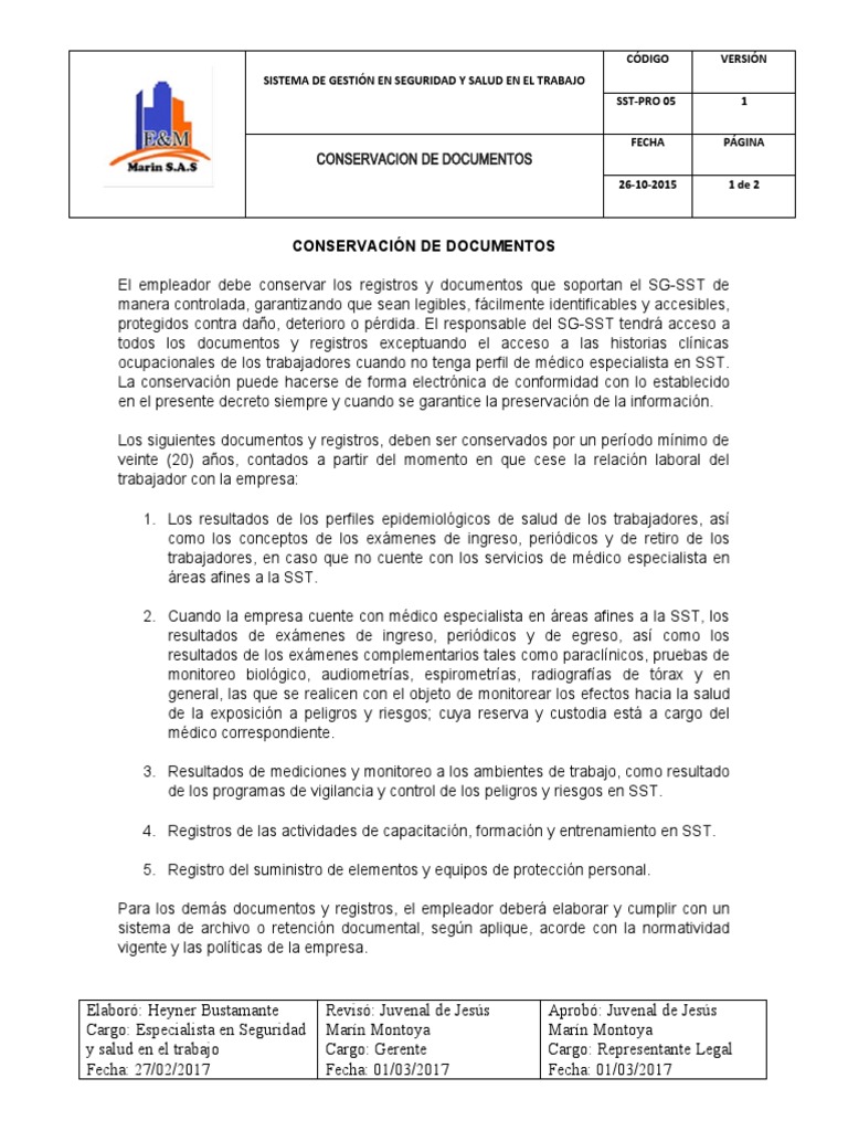 SST-PRO 05. Conservación de Documentos | PDF