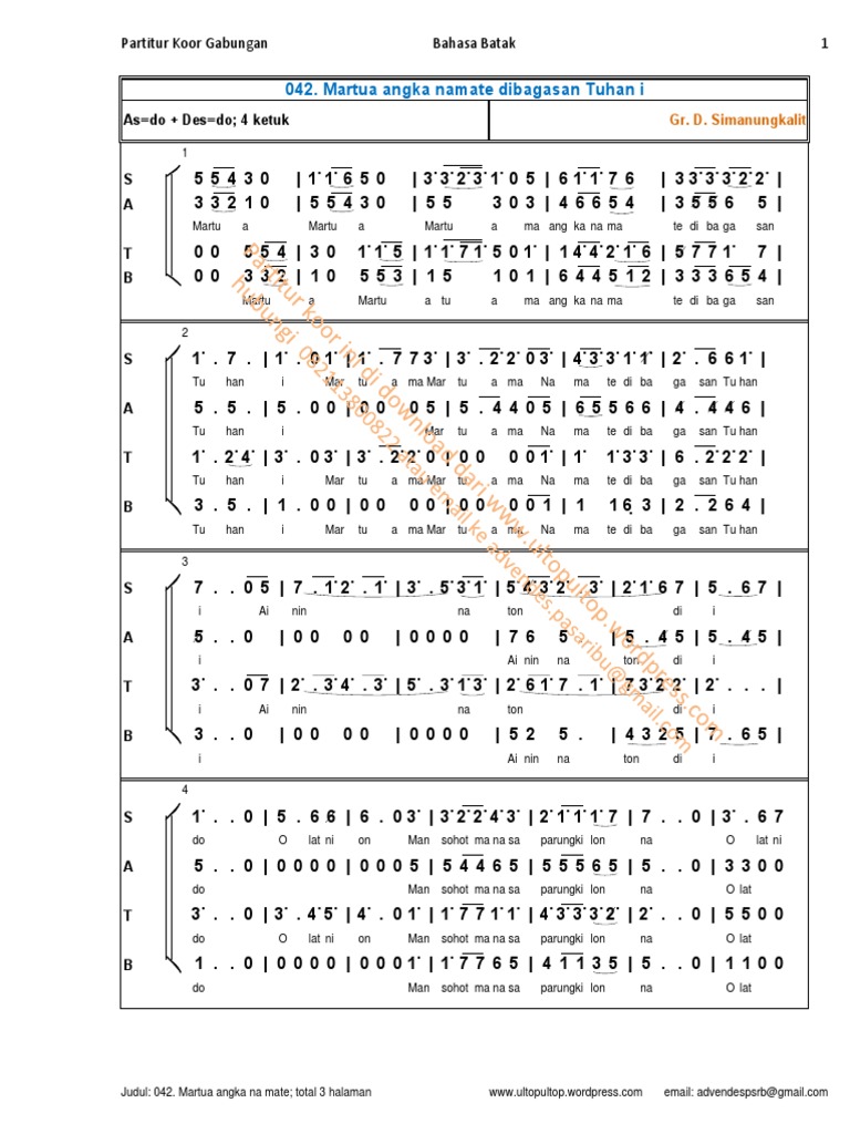 Partitur Koor Bahasa Batak | PDF