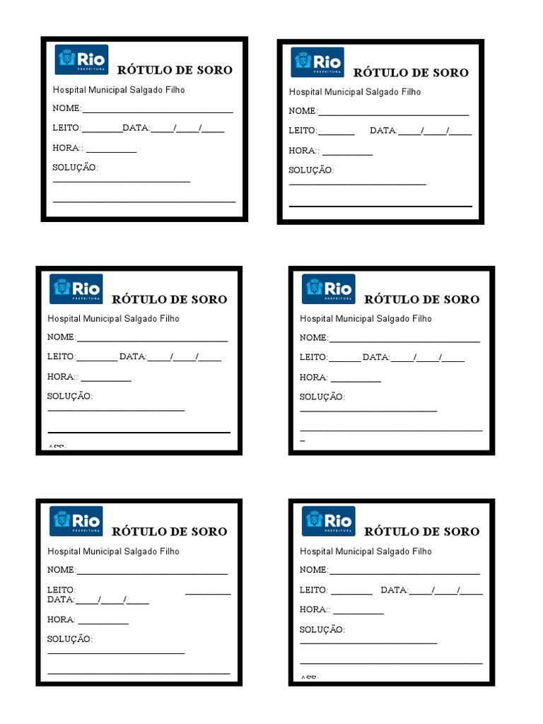 Rótulo de Soro Hospitalar: Salgado Filho | PDF