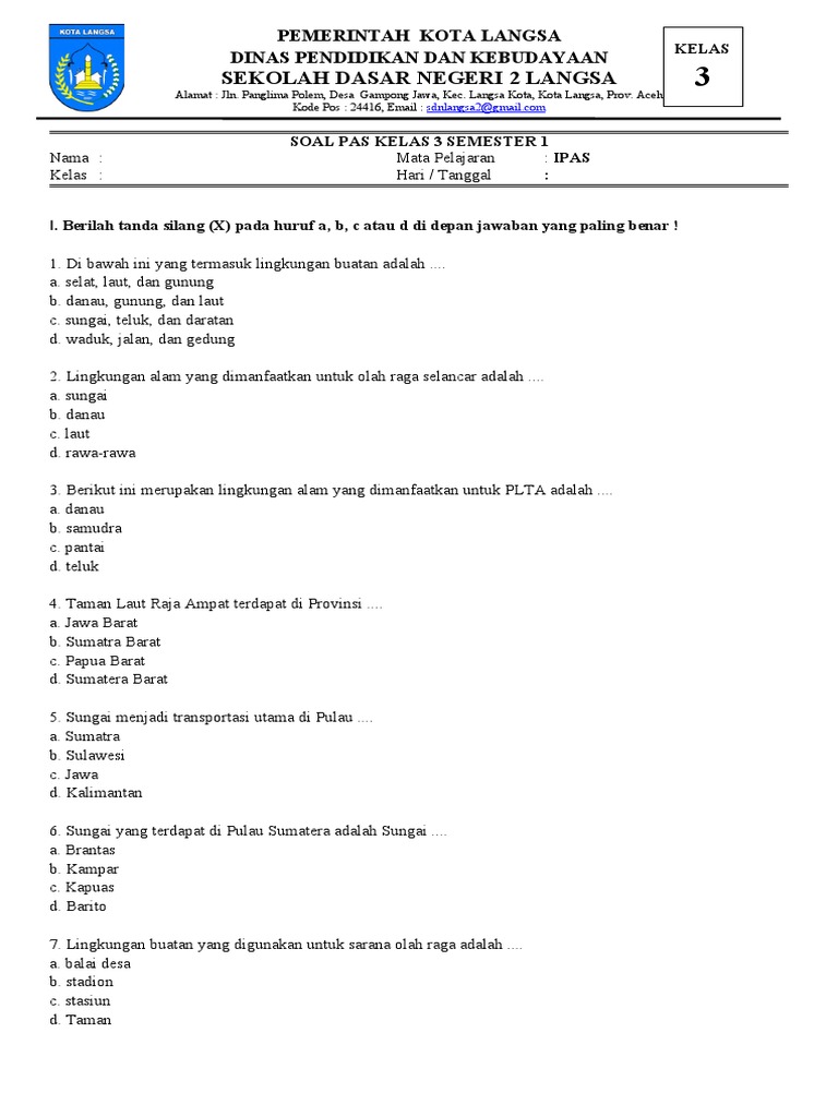 Soal Pas Ipas Kelas 3 | PDF