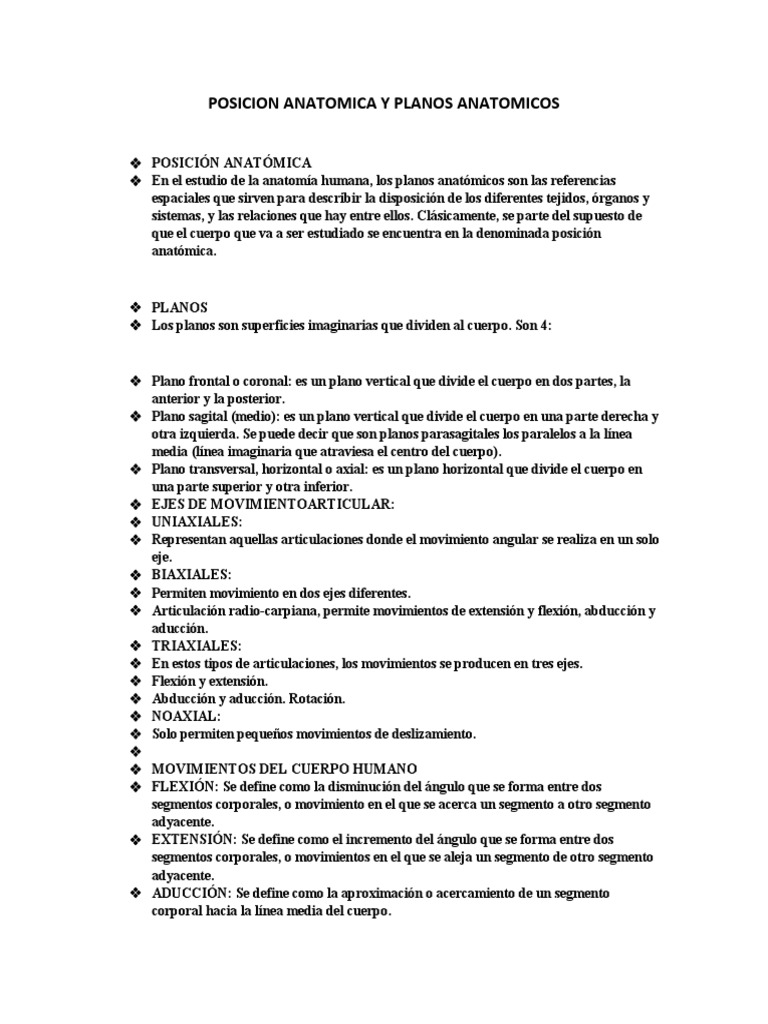 Guía de Posición y Planos Anatómicos | PDF | Ciencia y matemáticas