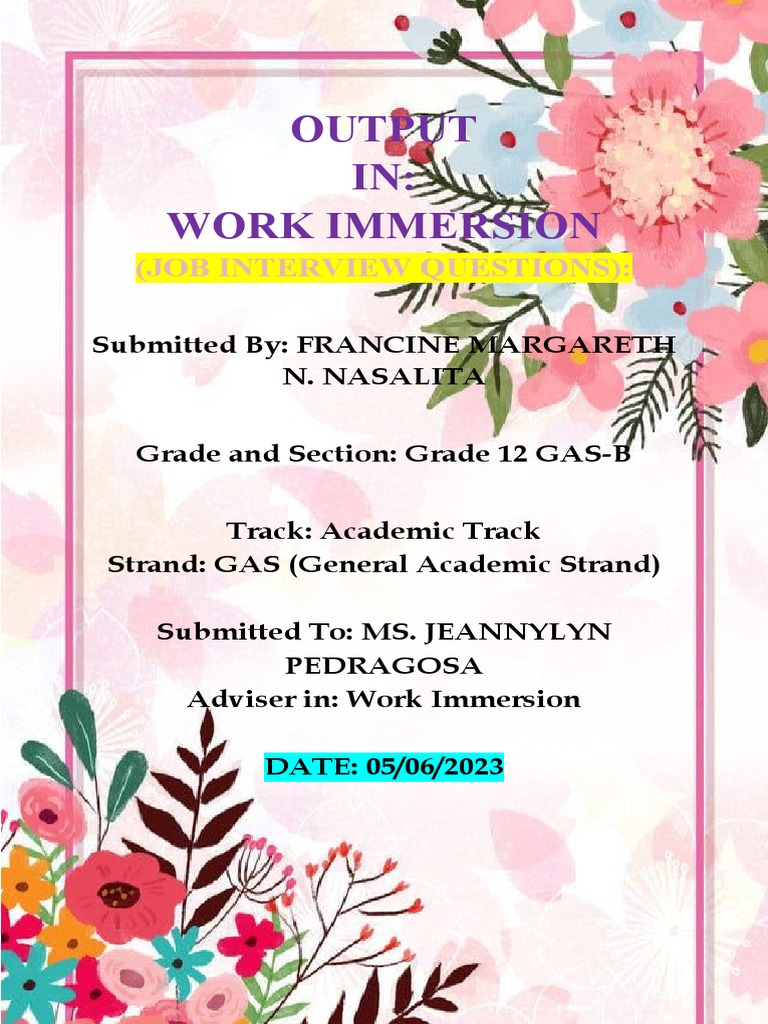 Work Immersion Interview Questions: Student's Responses | PDF