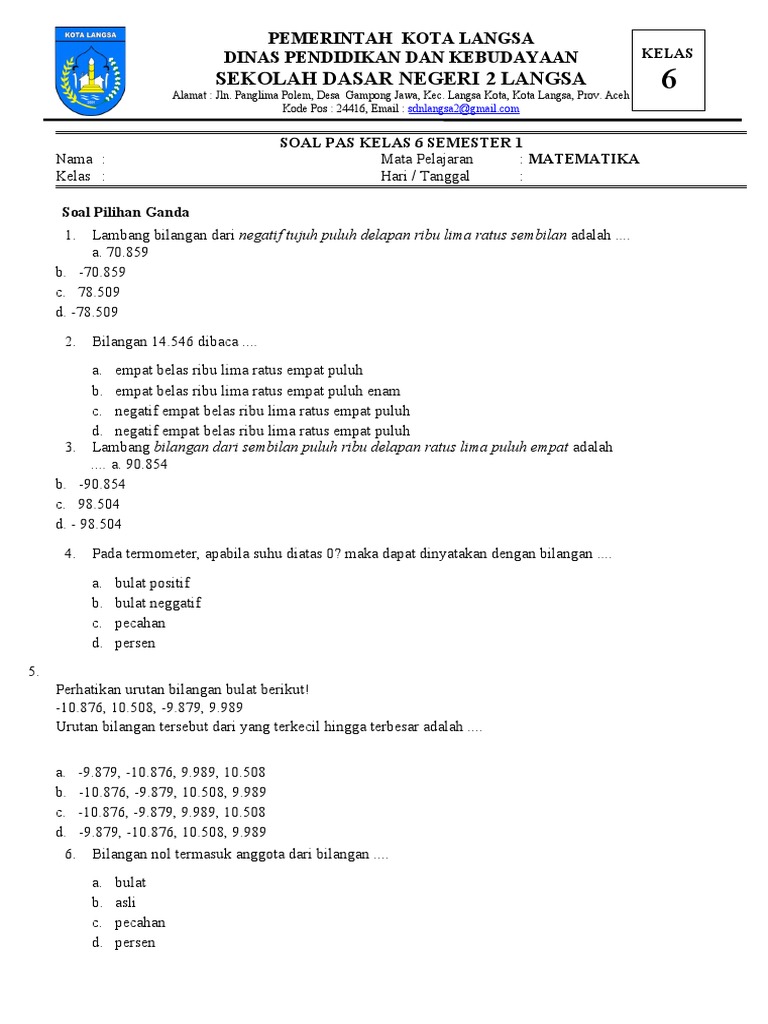 Soal UAS MTK Kelas 6 | PDF | Metode & Bahan Ajar | Seni