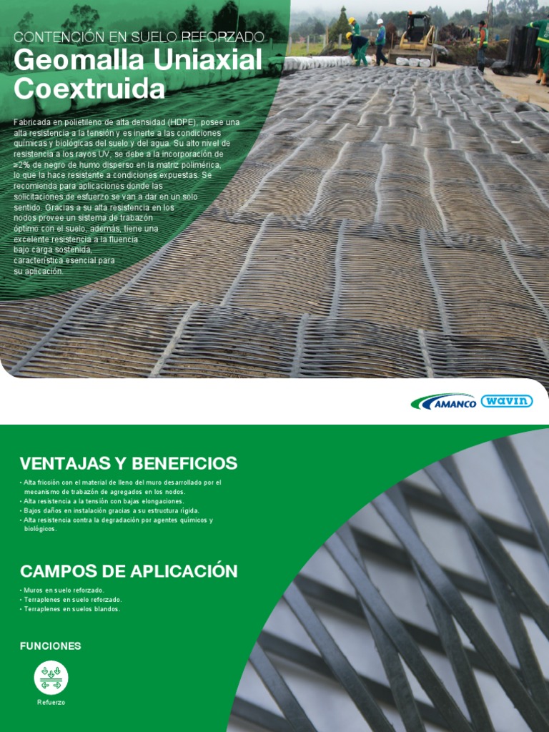 Geomalla uniaxial HDPE refuerzo suelo | PDF