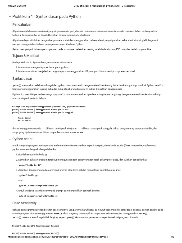 Modul 1 Menjalankan Python Ipynb Colaboratory Pdf 1113