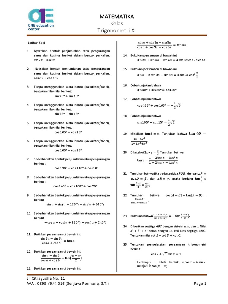 Latihan Trigonometri Kelas Xi Pdf Metode Bahan Ajar