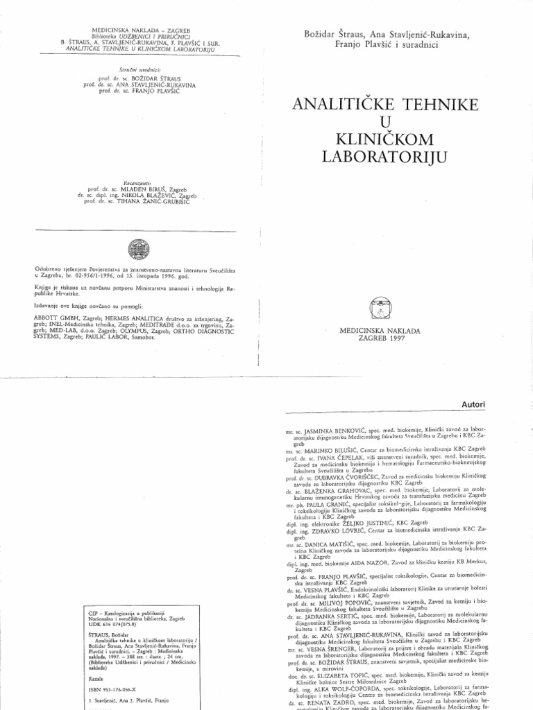 Analitičke Tehnike U Kliničkom Laboratoriju Knjiga Pdf Pdf