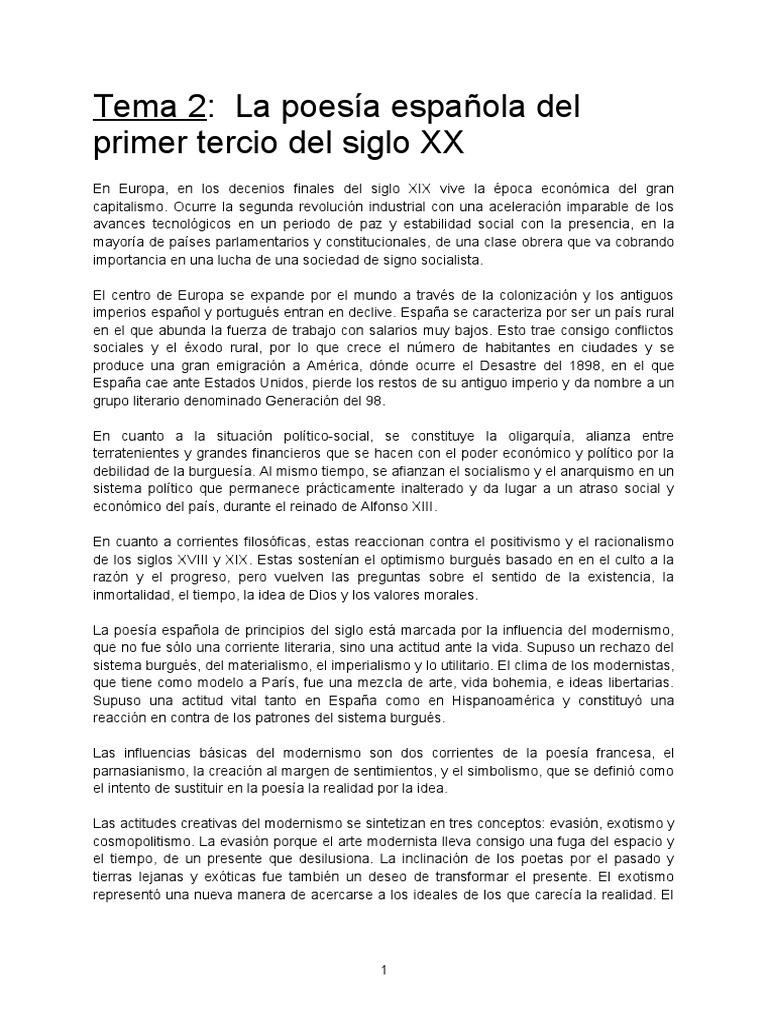 Tema 2 - La Poesía Española Del Primer Tercio Del Siglo XX | PDF ...