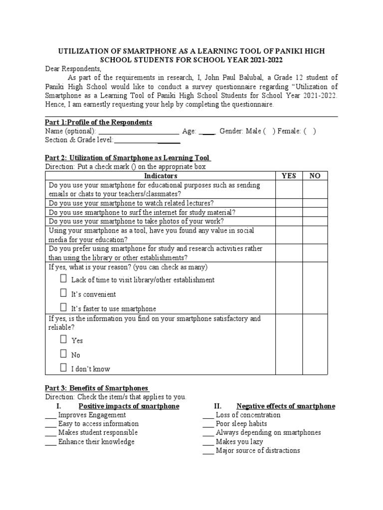 Checked Survey Questions | PDF | Smartphone | Libraries