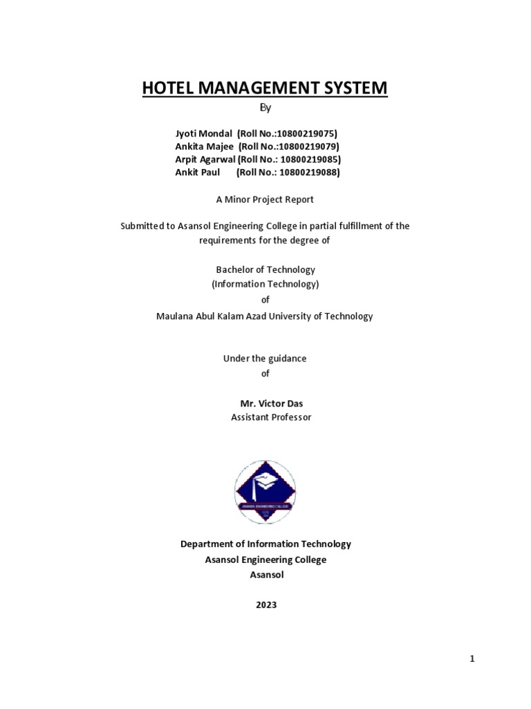 Hotel Management System Project | PDF