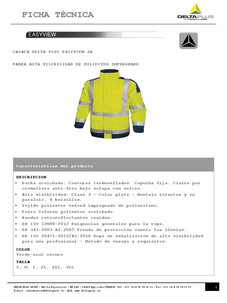 1.a. Ficha Tecnica - CASACA-EASYVIEW-DELTA-PLUS | PDF