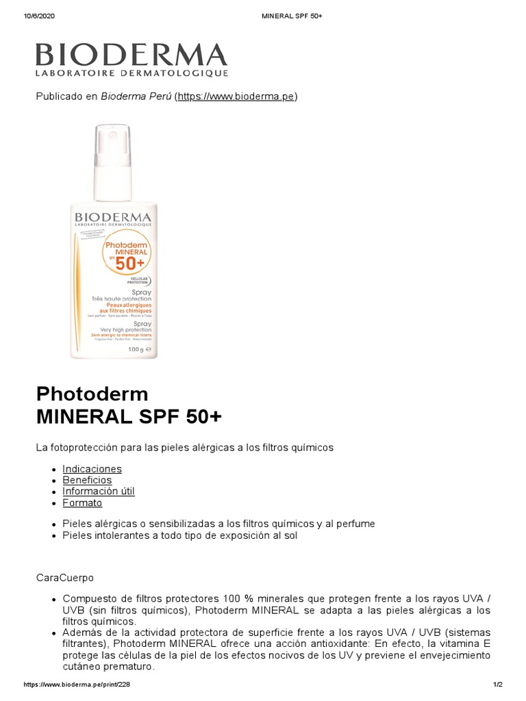 B.ficha Tecnica - Bloqueado Solar BIODERMA - PHOTODERM MINERAL | PDF