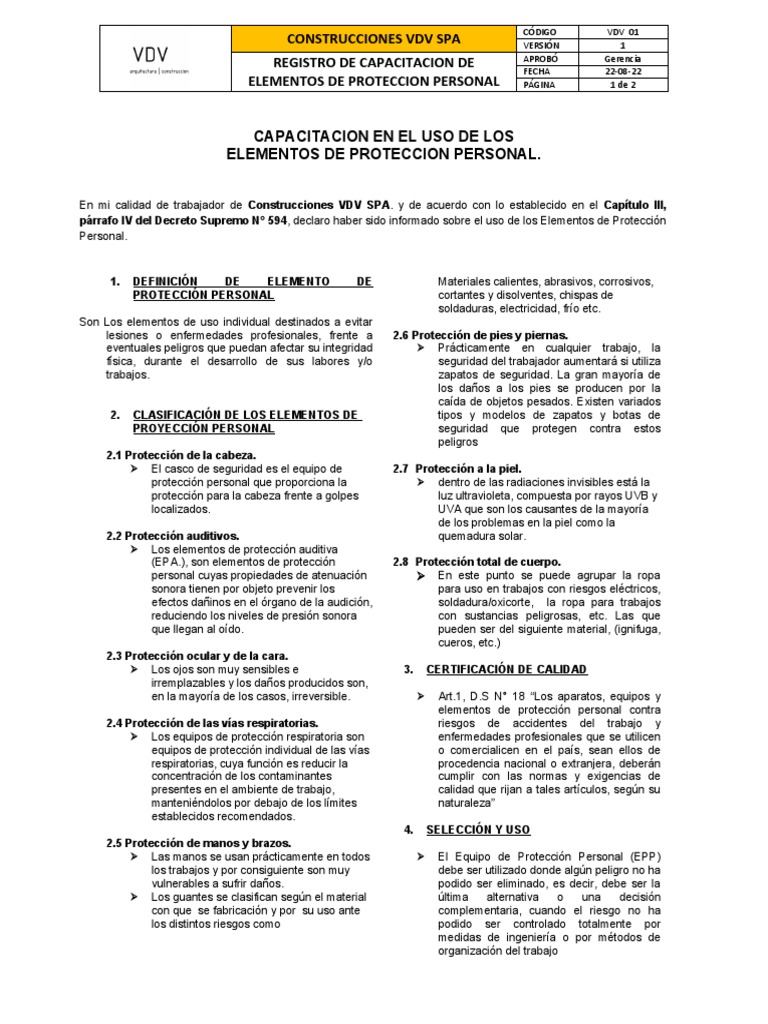 Capacitacion de Epp | PDF