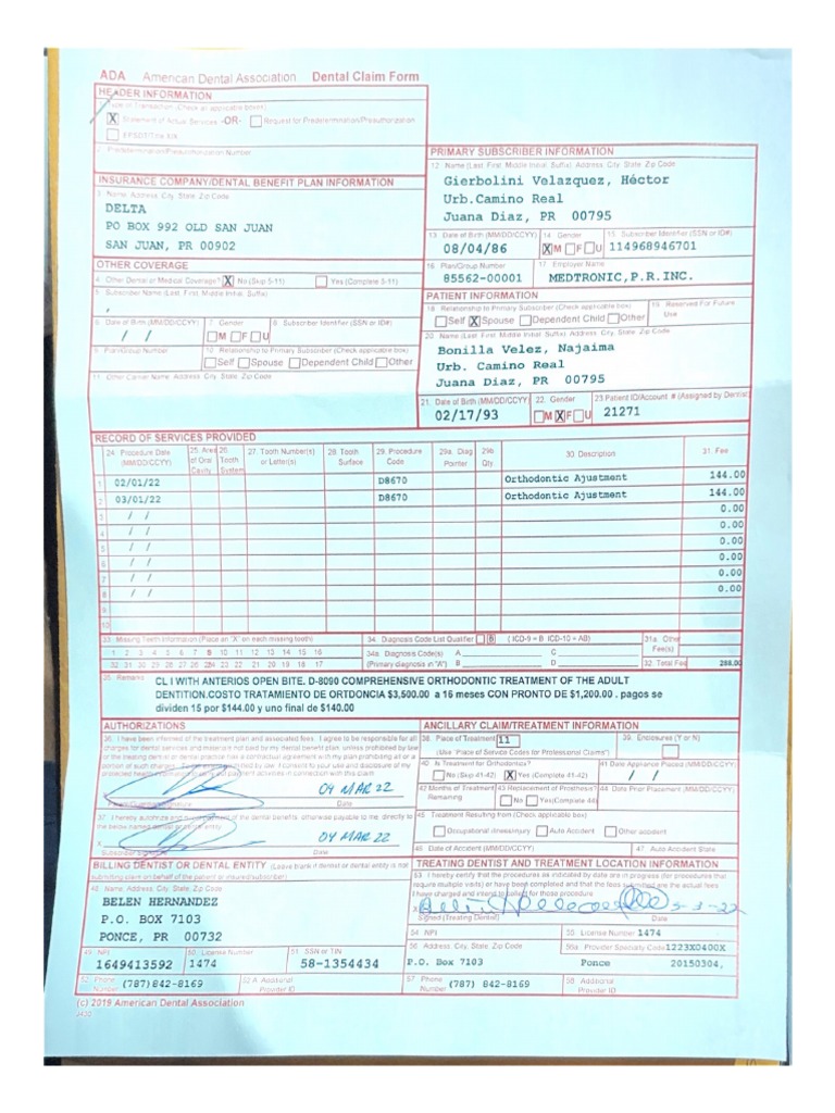 American Dental Association Dental Claim Form PDF | PDF