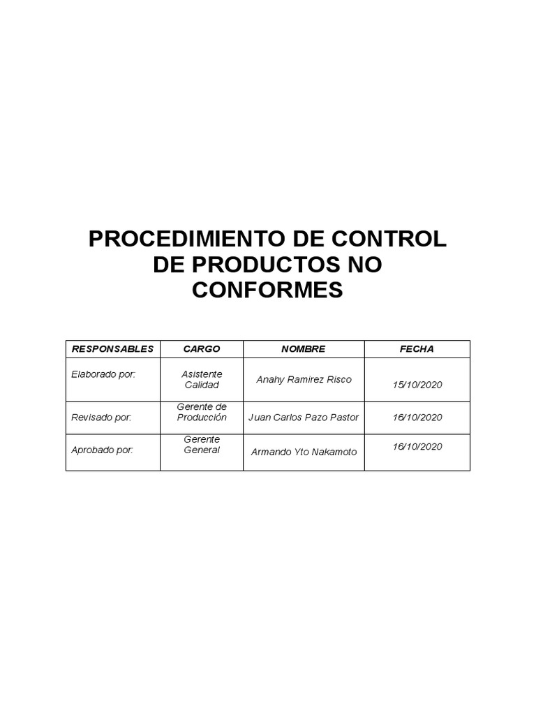 PROC-CA-09 PROCEDIMIENTO DE CONTROL DE PRODUCTOS NO CONFORMES v.02 ...