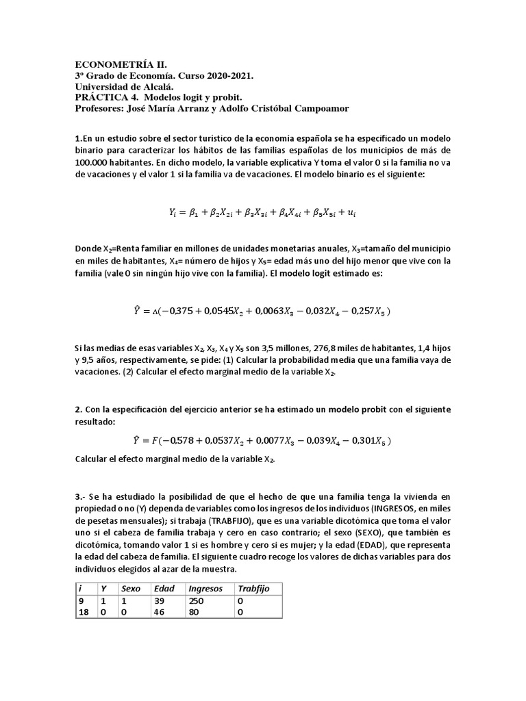 Práctica 9. Modelos Logit y Probit PDF | PDF