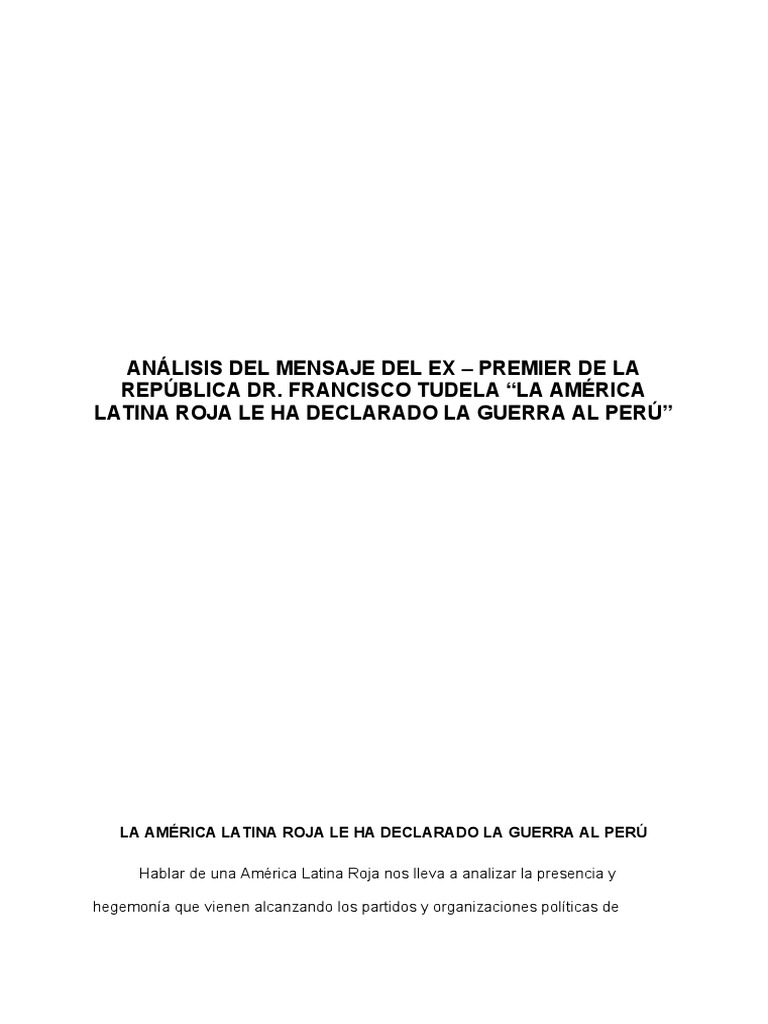 Análisis Del Mensaje Del Ex - Premier de La República Dr. Francisco ...