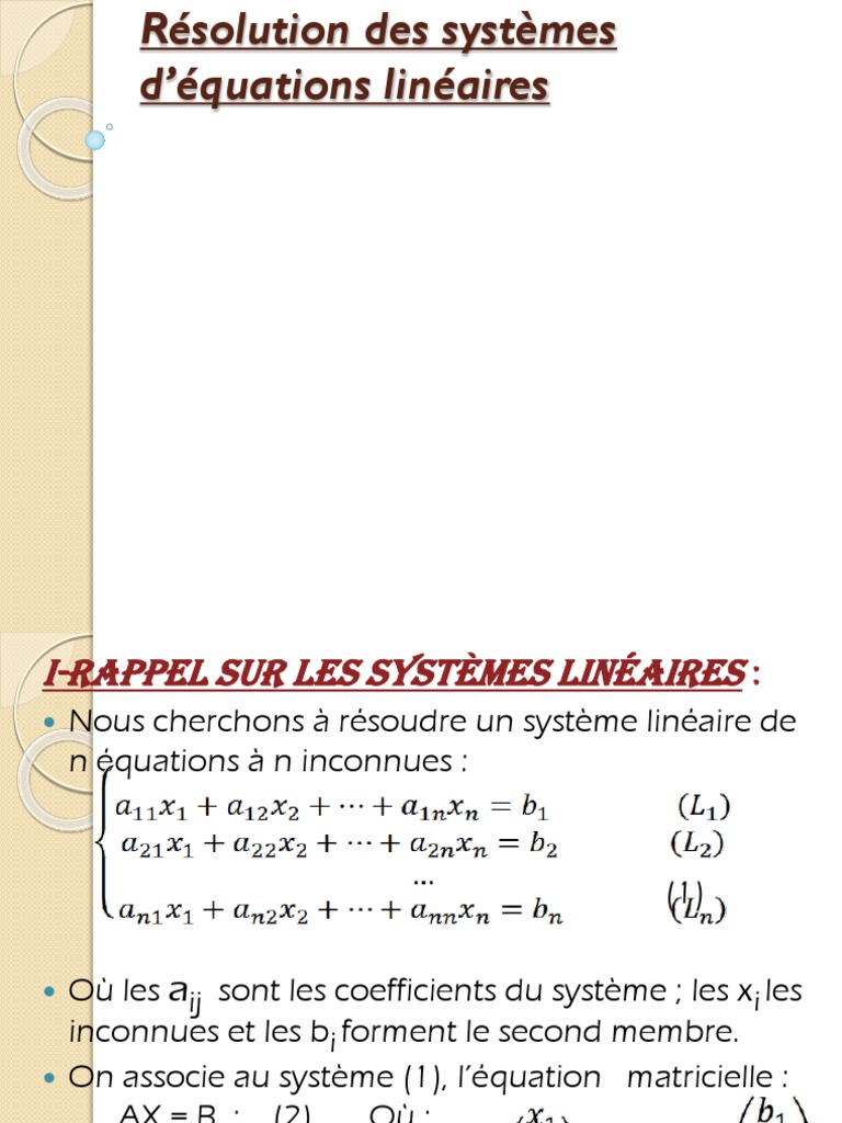 Résolution des systèmes linéaires | PDF | Matrice (Mathématiques ...
