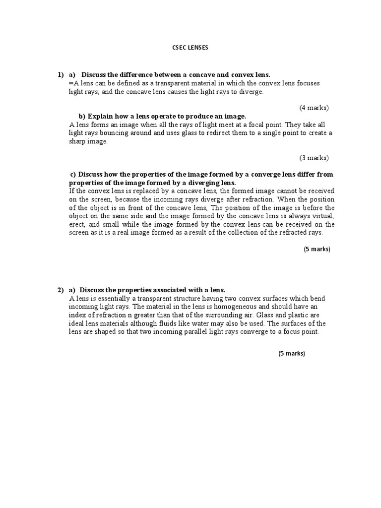 Csec Lenses 22 | PDF | Optics | Applied And Interdisciplinary Physics