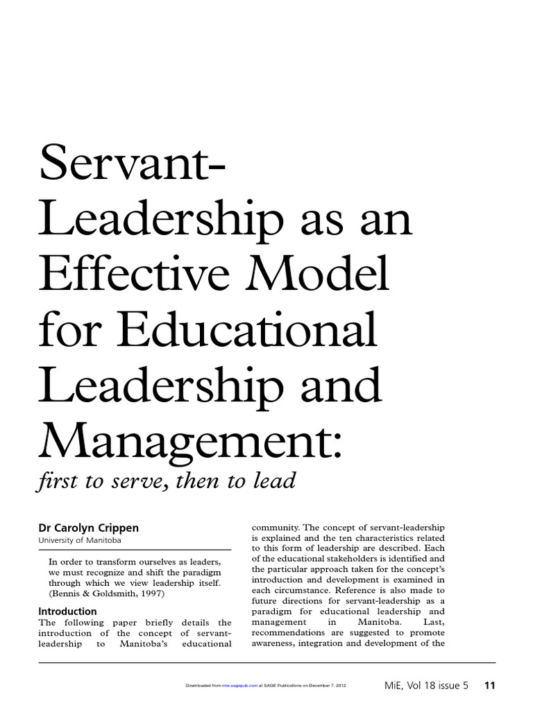 Servant-Leadership As An Effective Model For Educational Leadership and ...