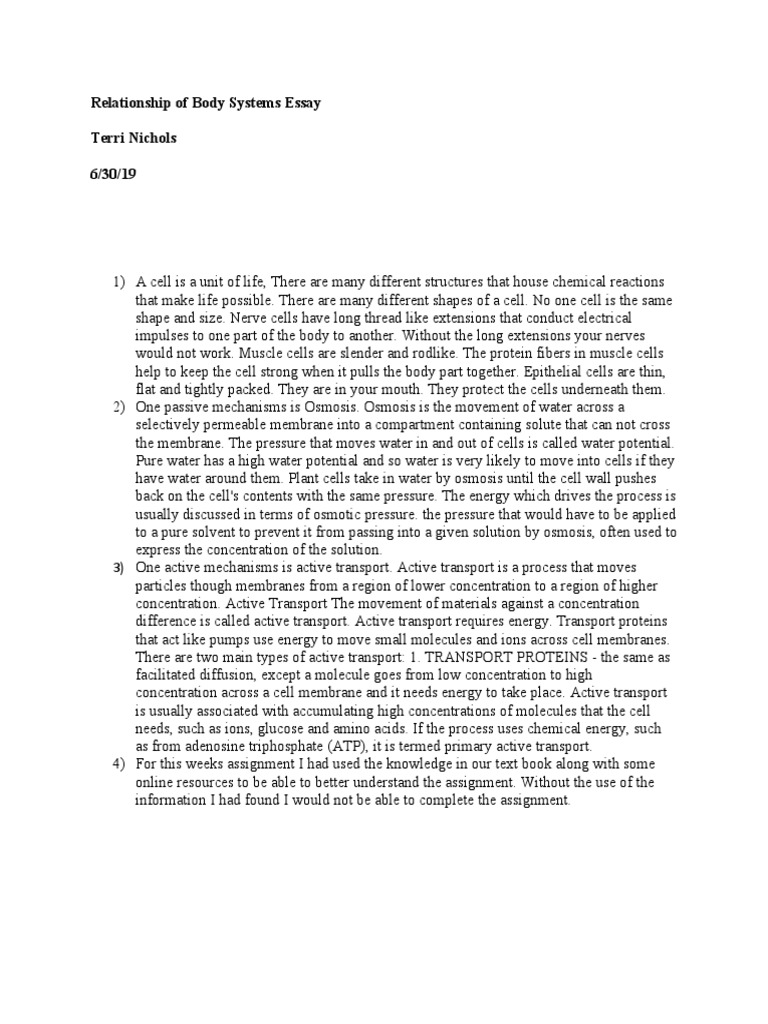 Week 2 Relationship of Body Systems | PDF | Osmosis | Cell Membrane