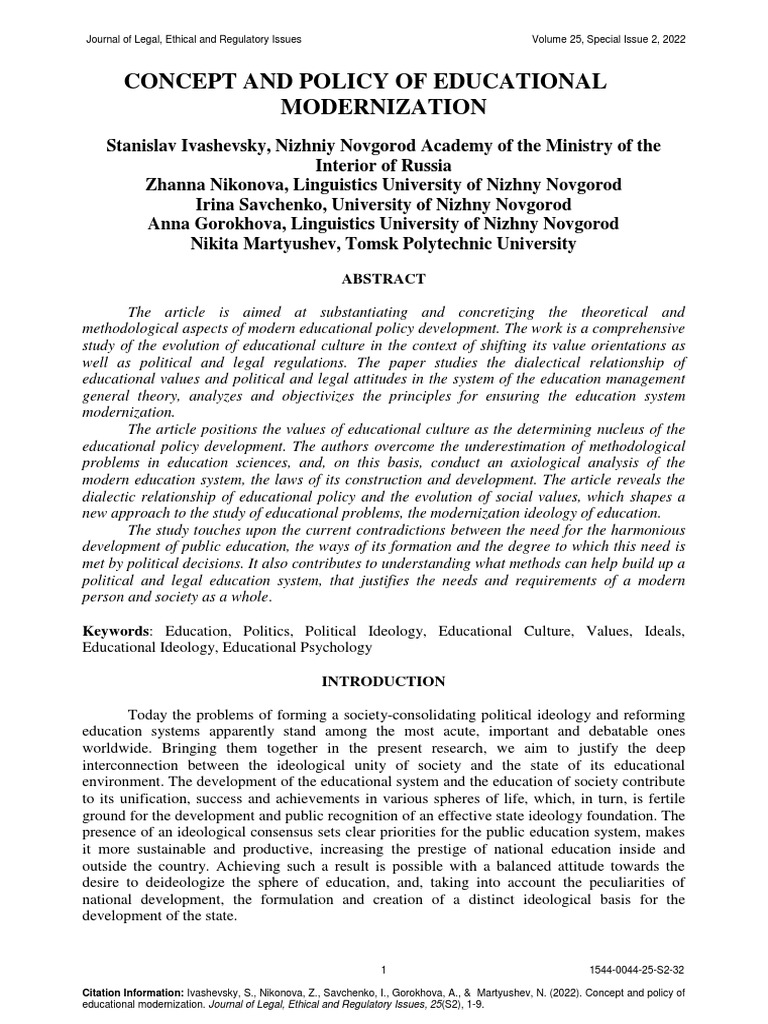 Concept and Policy of Educational Modernization | PDF | Ideologies ...