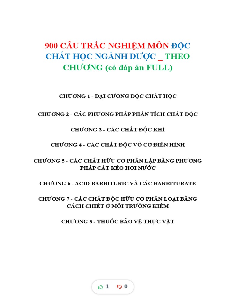 123doc 900 Cau Trac Nghiem Mon Doc Chat Hoc Nganh Duoc Theo Chuong Co Dap An Full - Compress PDF ...