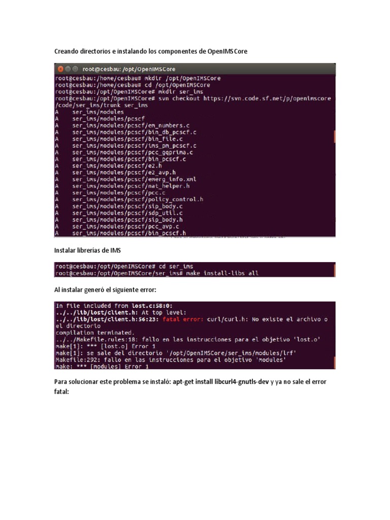 Instalación y configuración de componentes de OpenIMSCore para pruebas ...