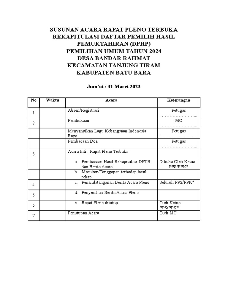 Susunan Acara Rapat Pleno Terbuka | PDF