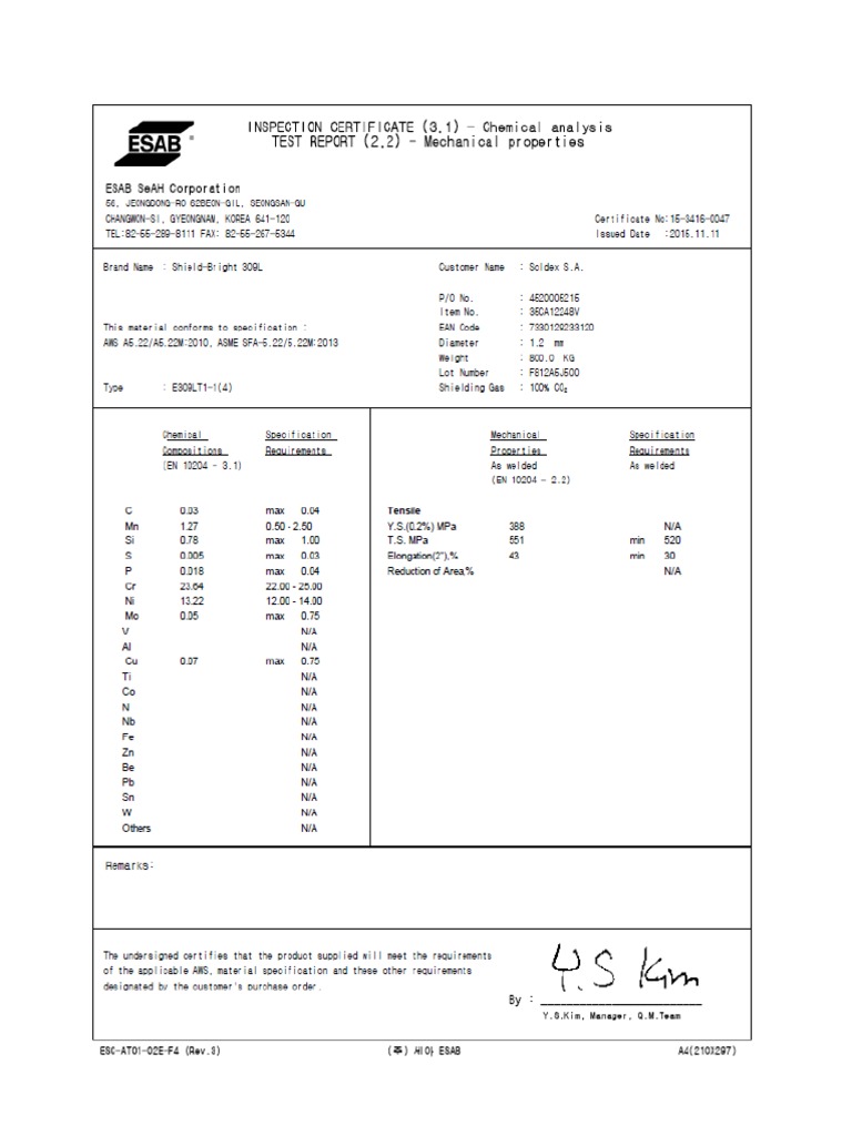 F812A5J500 - Shield Bright 309L 1.20mm | PDF