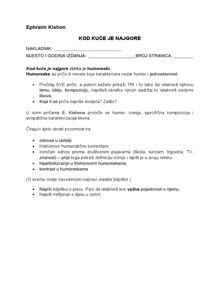 Dokumen - Tips - Ephraim Kishon Kod Kuce Je Najgore PDF | PDF