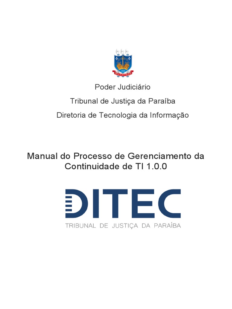 Ditec-Govti-Manual Do Processo de Gerenciamento Da Continuidade de Ti 1.0.0 PDF | PDF