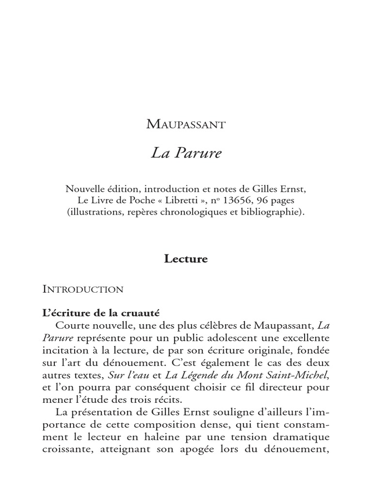 Analyse de "La Parure" de Maupassant | PDF | Classiques | Fiction générale