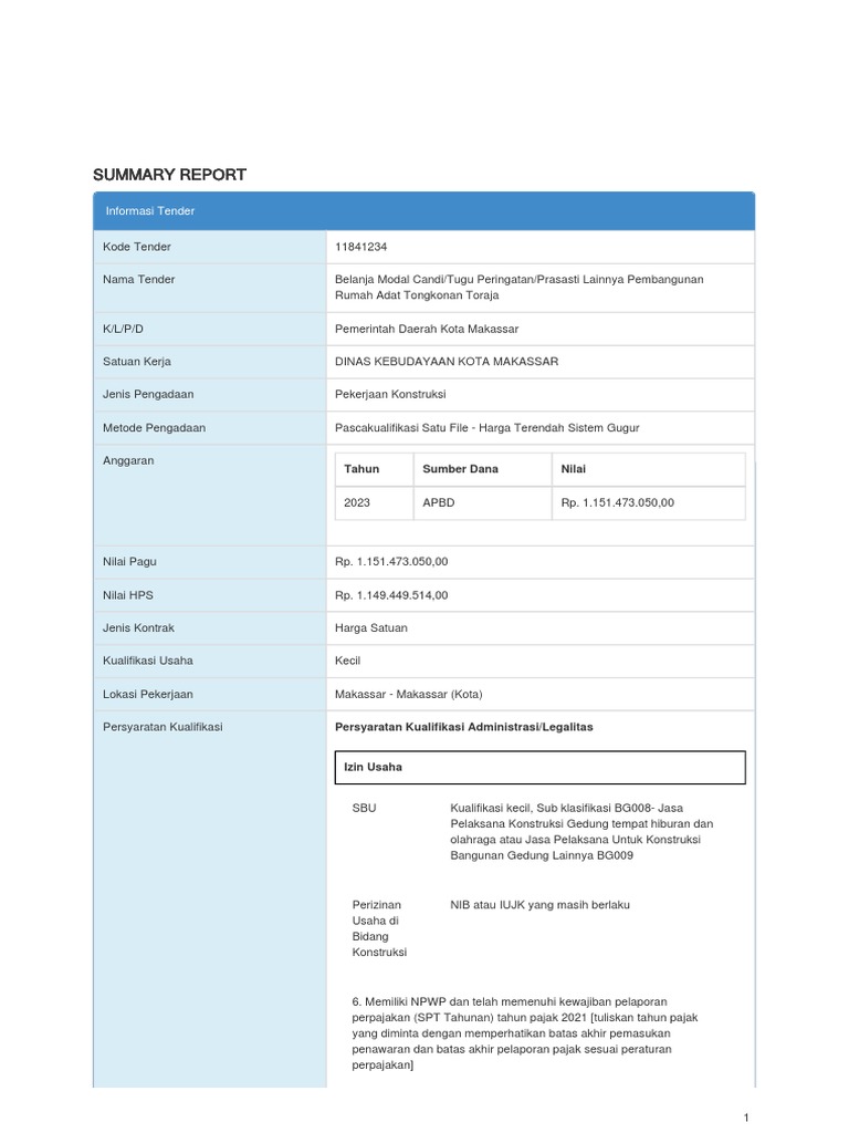 Summary Report 11841234 | PDF