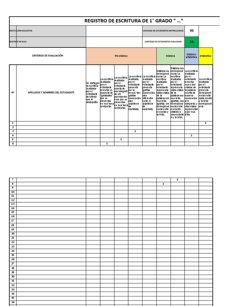 Copia de REGISTRO - DE - ESCRITURA - PRIMARIA | PDF | Sílaba | Escritura