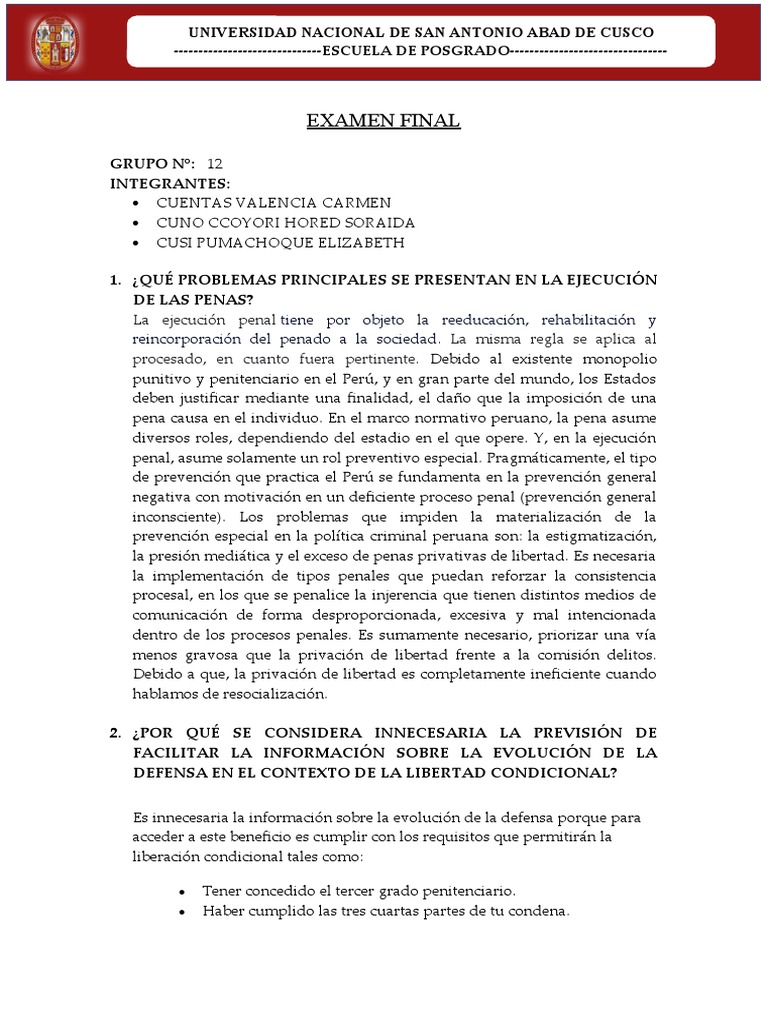 Examen - Final - Grupo 12 | PDF | Relaciones personales, crianza y ...