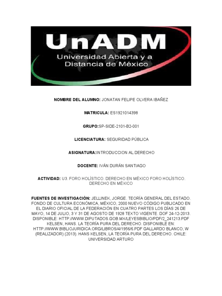 U3. Foro Holístico. Derecho en México | PDF