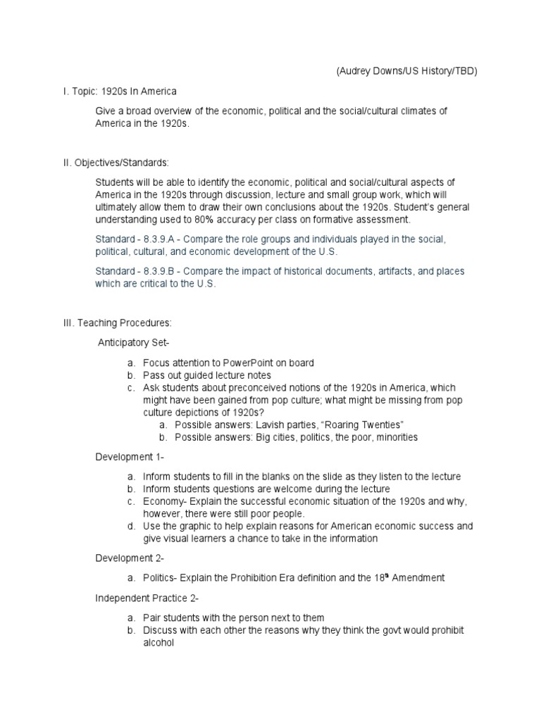 1920s Lesson Plan | PDF | Foreign Language Studies