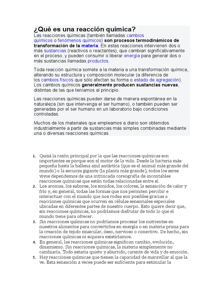¿Qué Es Una Reacción Química | PDF